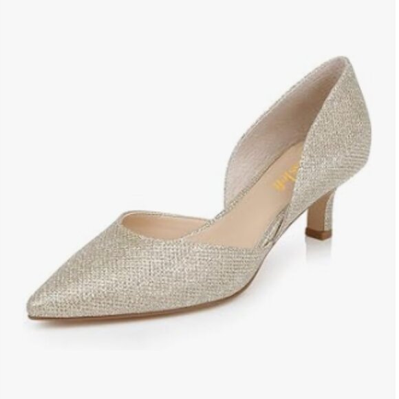 Miss Left | Shoes | Miss Left Gold Low Heel Pointed Toe Pumps Dorsay ...